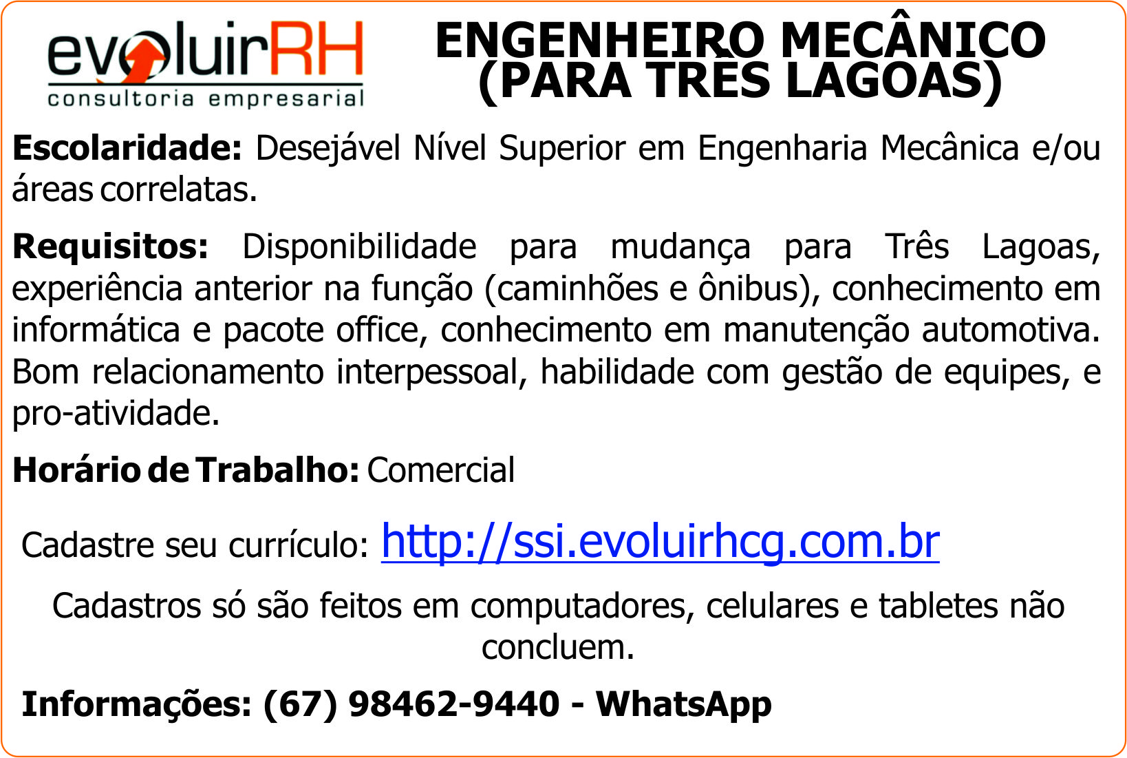 Jornal Meu Emprego - MS - Vaga - ENGENHEIRO MECÂNICO (PARA TRÊS LAGOAS):